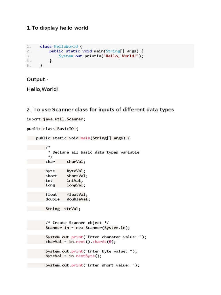 Java Lab 1 Print | PDF | Integer (Computer Science) | String (Computer Science)