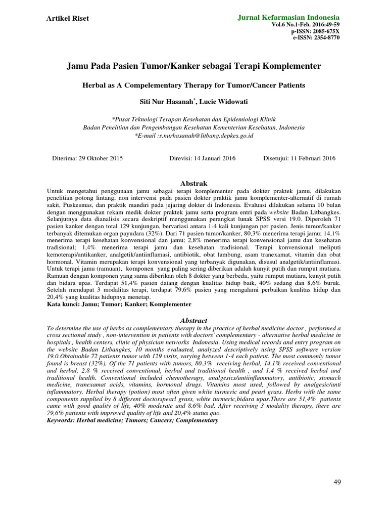 Jamu Pada Pasien TumorKanker Sebagai Terapi Komple PDF | PDF