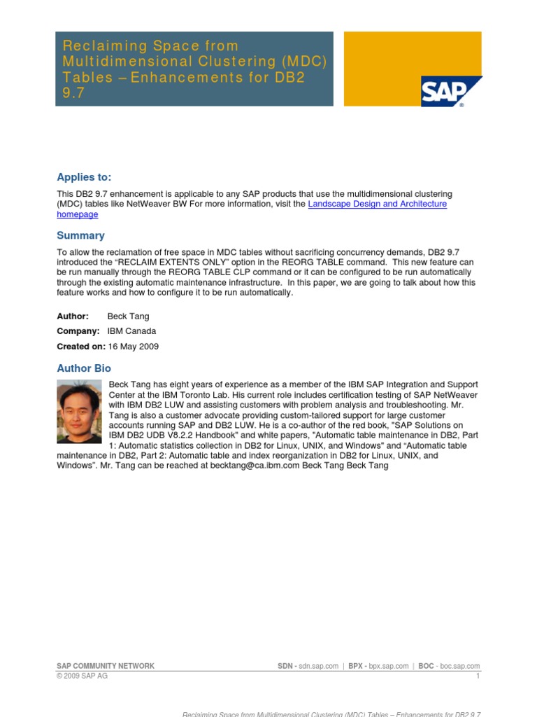 Reclaiming Space From Mdc Pdf Ibm Db2 Parameter Computer Programming 