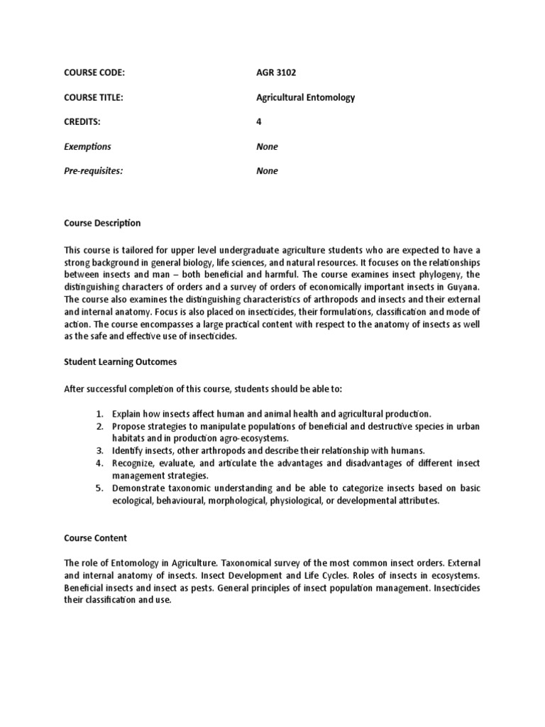 Entomology - Course - Outline - Docx Filename - UTF-8''Entomology ...