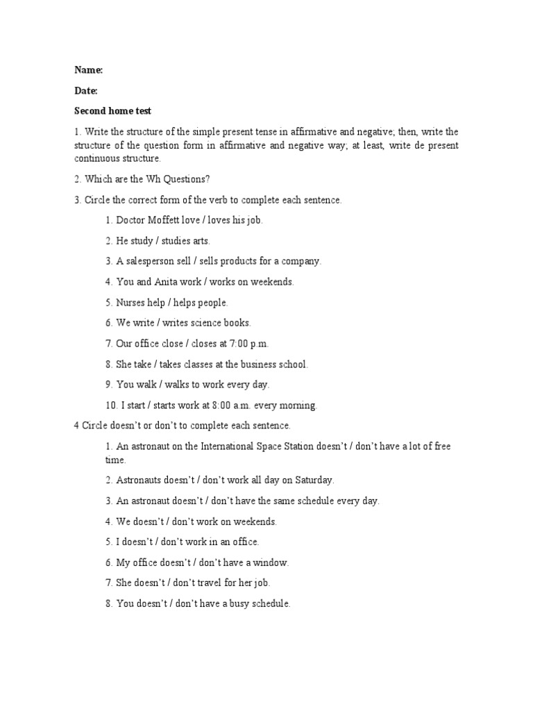 English Grammar: Present Tense Structures | PDF | Language Arts ...