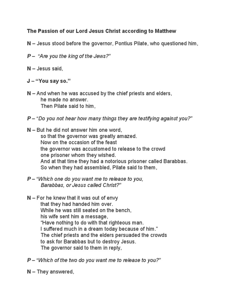 The Passion of Our Lord Jesus Christ According To Matthew | PDF ...