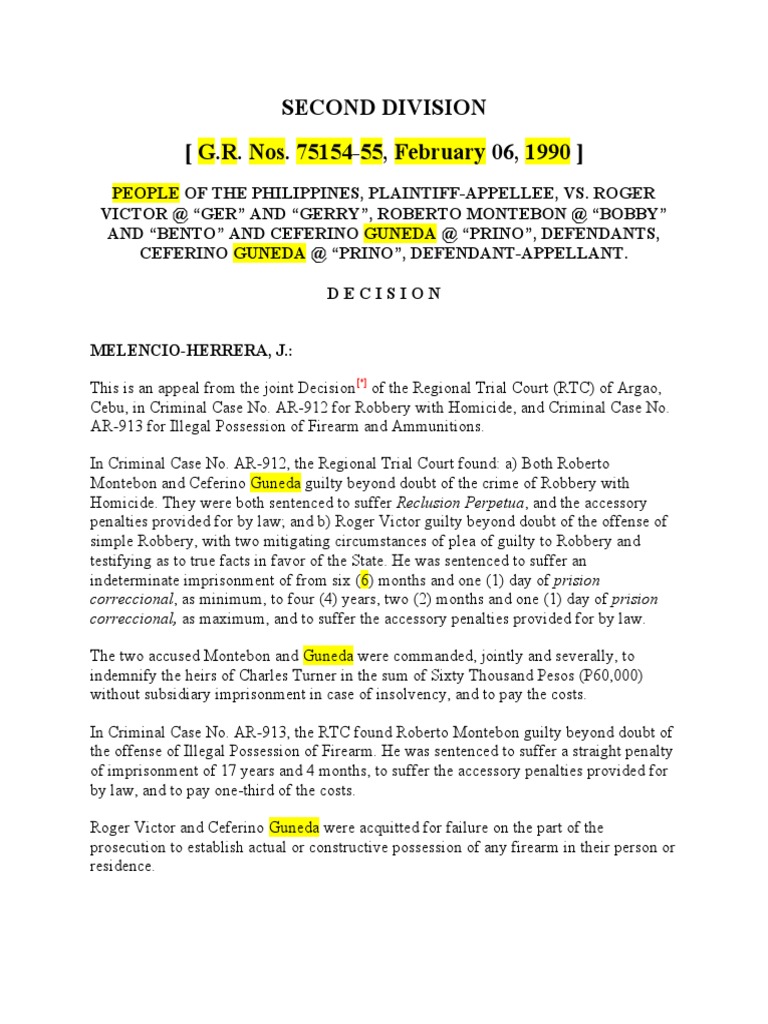 (G.R. Nos. 75154-55, February 06, 1990) 6. PEOPLE VS VICTOR | PDF ...