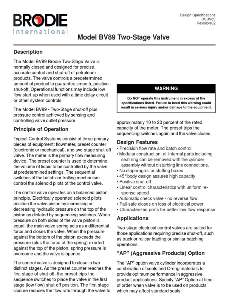 Brodie Valv dsbv89 | PDF | Valve | Flow Measurement