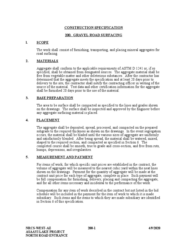 Construction Specification Gravel Road Surfacing | PDF | Road ...