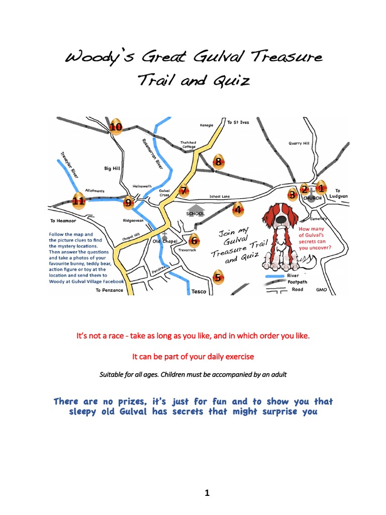 Woody's Great Gulval Treasure Hunt & Quiz: Map and Clues | PDF