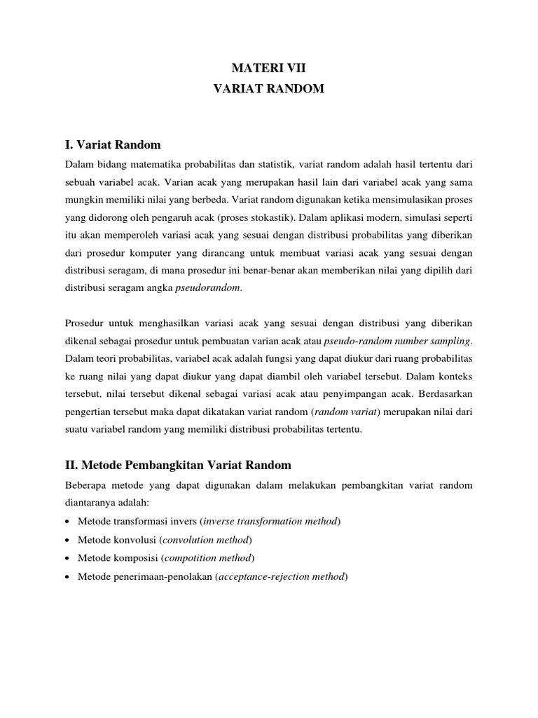 Materi 7 Variat Random PDF | PDF