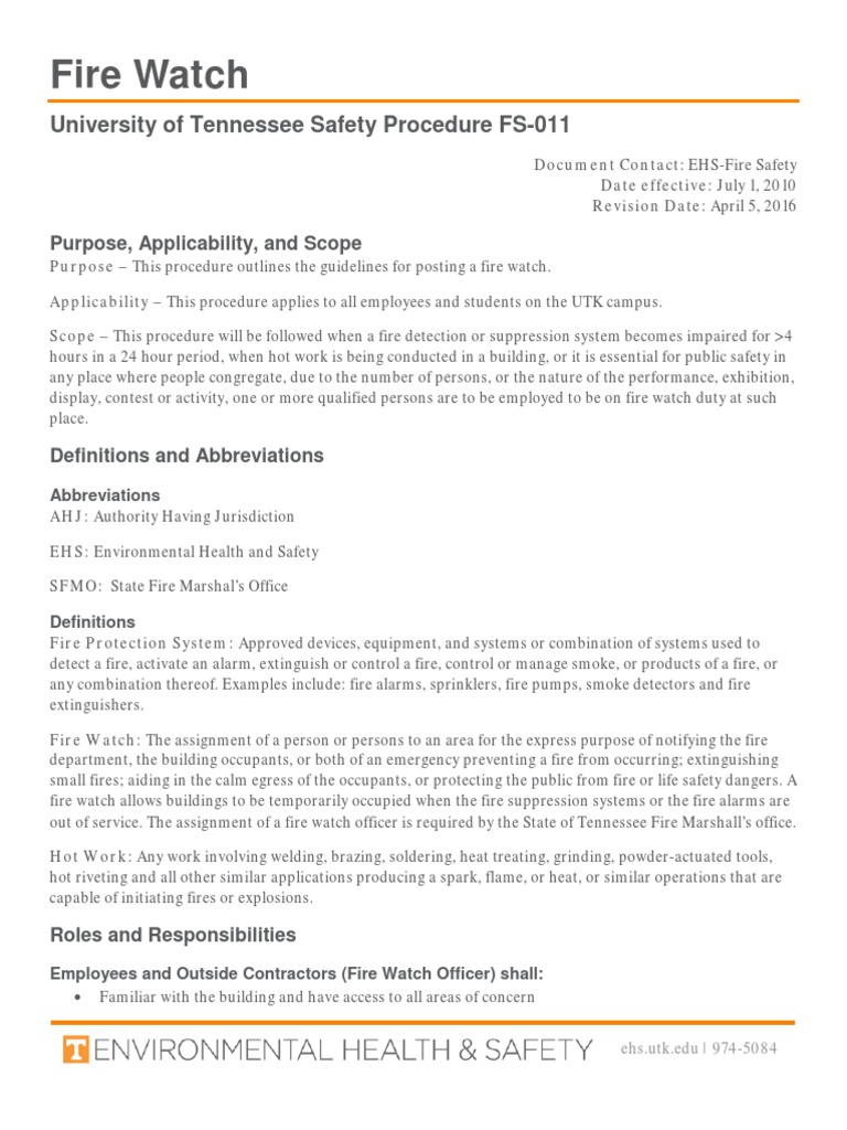 FS 011 Fire Watch Procedure PDF | PDF | Fire Safety | Fires