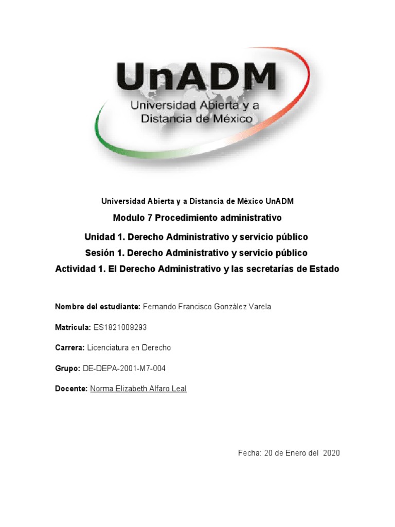 Universidad Abierta Y A Distancia De México Unadm: Fecha: 20 De Enero ...