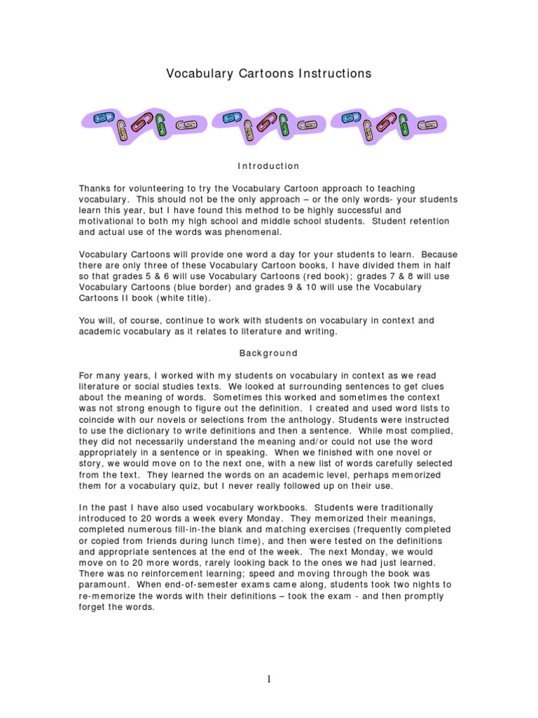 Vocabulary Cartoons Instructions | PDF | Vocabulary | Word