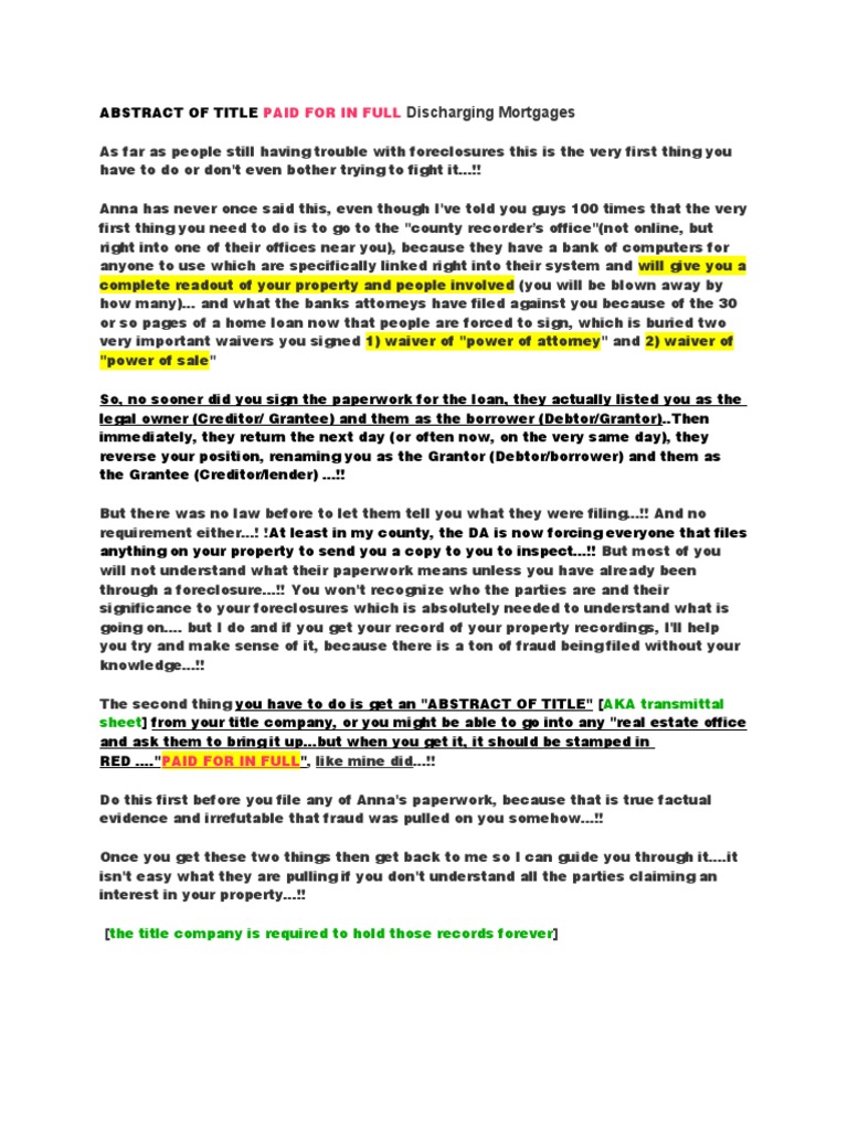 ABSTRACT OF TITLE PAID FOR IN FULL Discharging Mortgages 2 | PDF ...