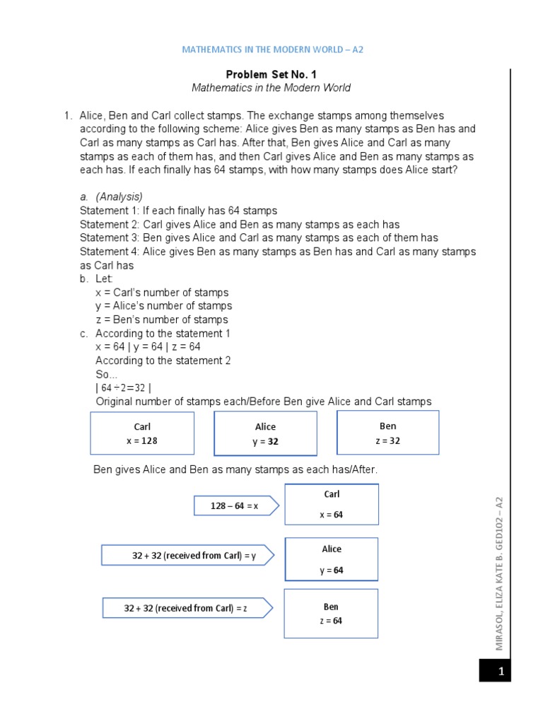 MMW - Problem Set 1 - Mirasol - A2 | PDF | Area | Rectangle