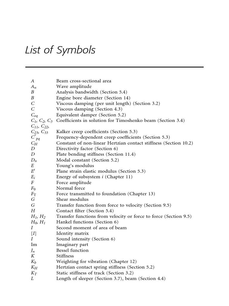 List of Symbols - 2009 - Railway Noise and Vibration | PDF | Normal ...