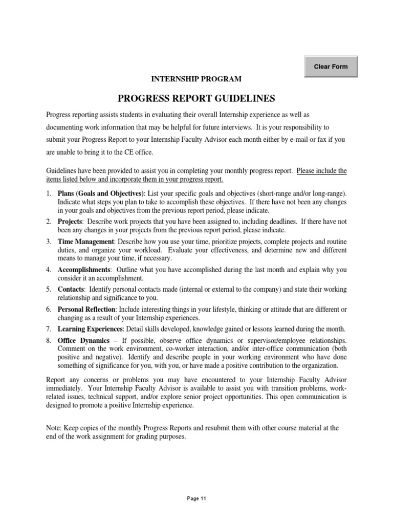 Internship Progress Report Guidelines | PDF | Goal | Behavior Modification