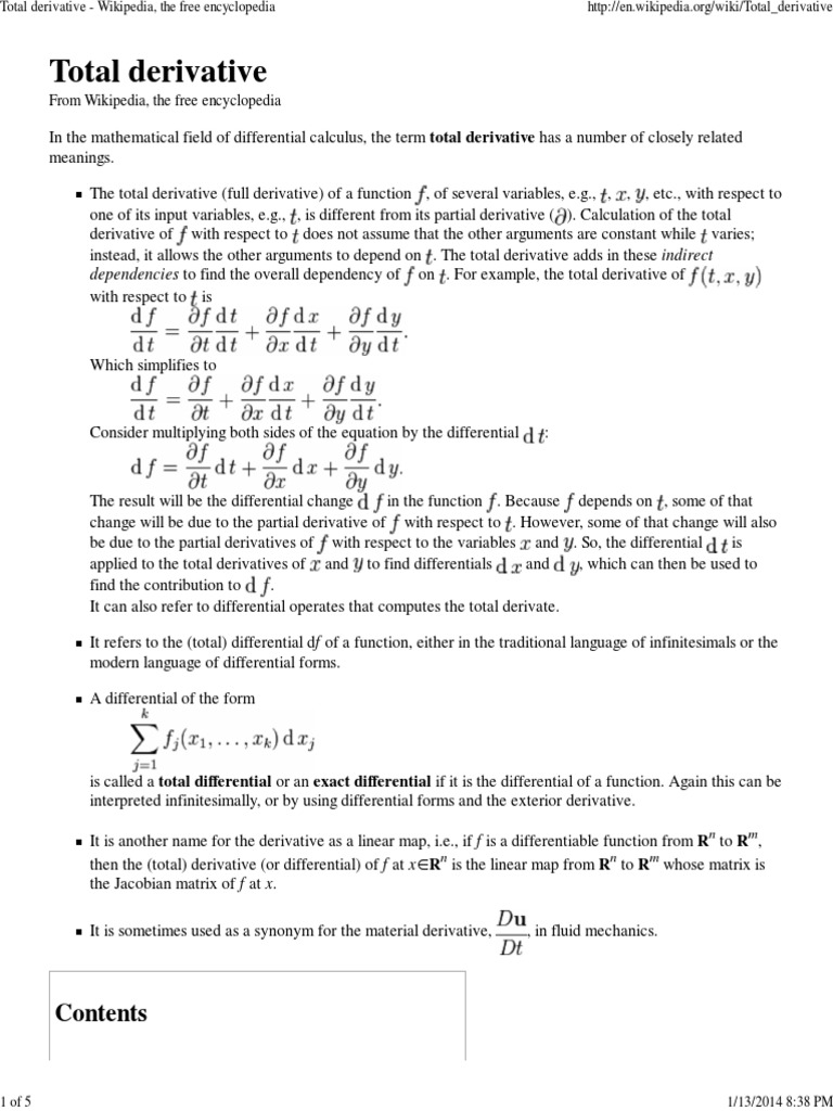 Total Derivative | PDF | Derivative | Differential Calculus