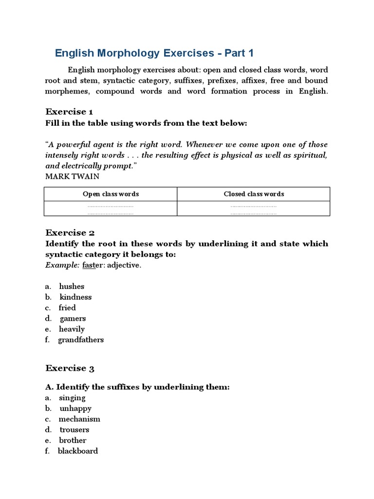 English Morphology Exercises | PDF | Morphology (Linguistics) | Word