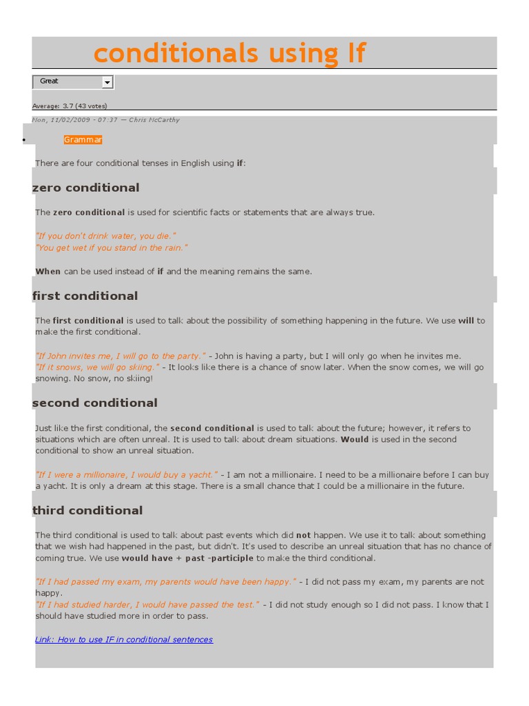 Conditionals Using If | PDF