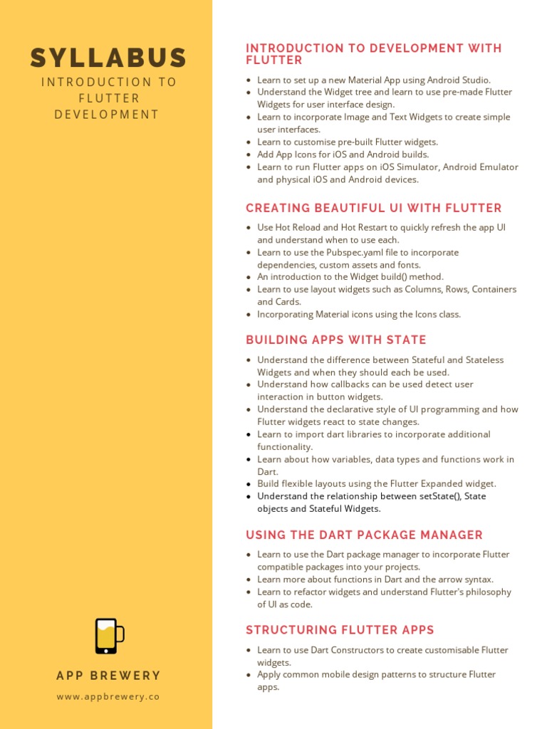 Intro To Flutter Dev Syllabus Pdf Mobile App Widget Gui 1518