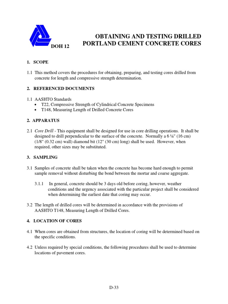 Obtaining and Testing Drilled Portland Cement Concrete Cores | PDF ...