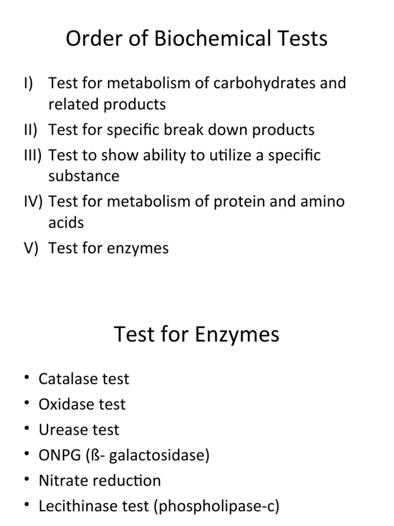 Biochemical Test Procedures Overview | PDF | Catalase | Staphylococcus