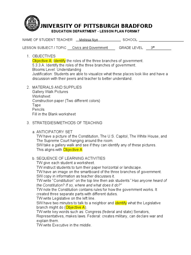 Social Studies Lesson 3 | PDF | Separation Of Powers Under The United ...