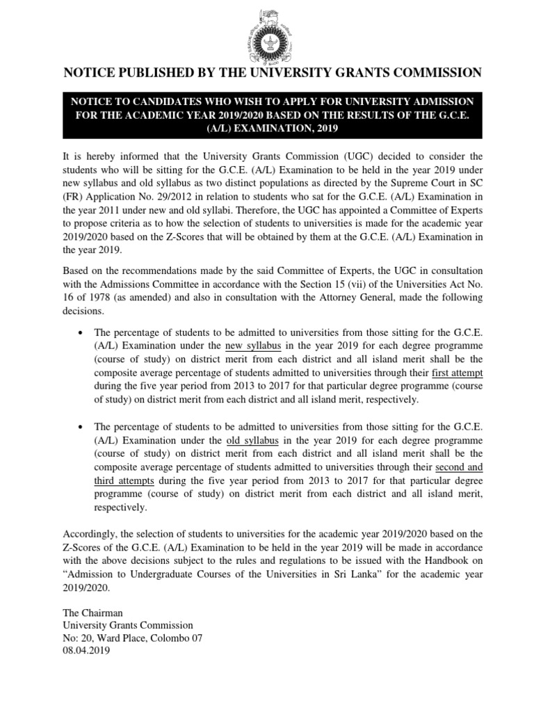 Notice Published by The University Grants Commission | PDF | University ...