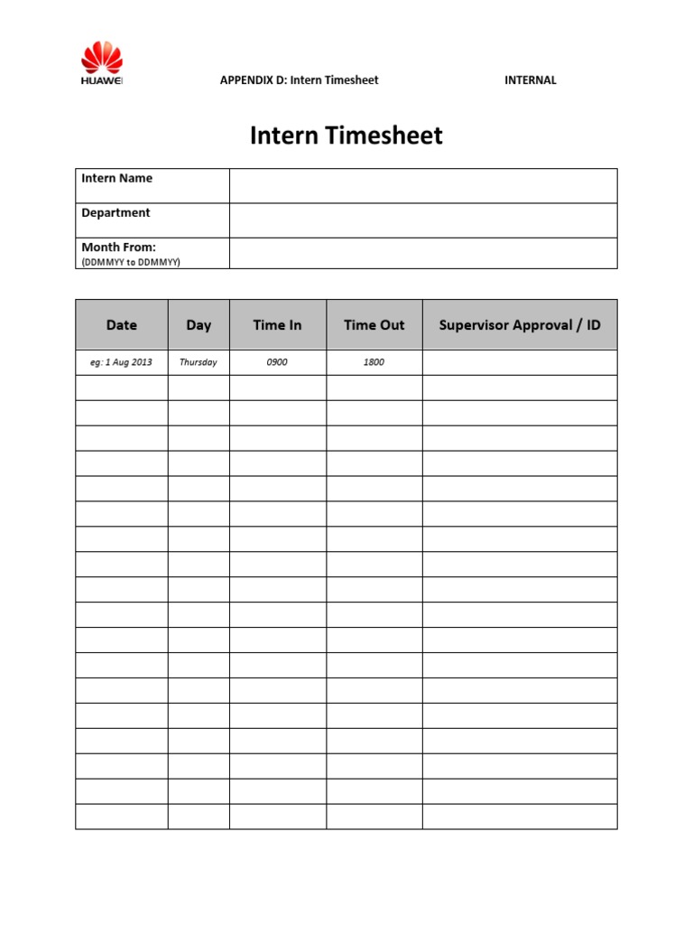 Appendix C - Intern Timesheet | PDF