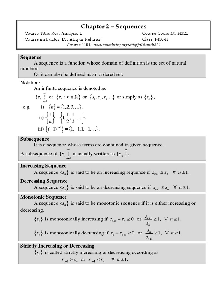 Chapter 2 - Sequences: Sequence | PDF | Sequence | Mathematical Structures
