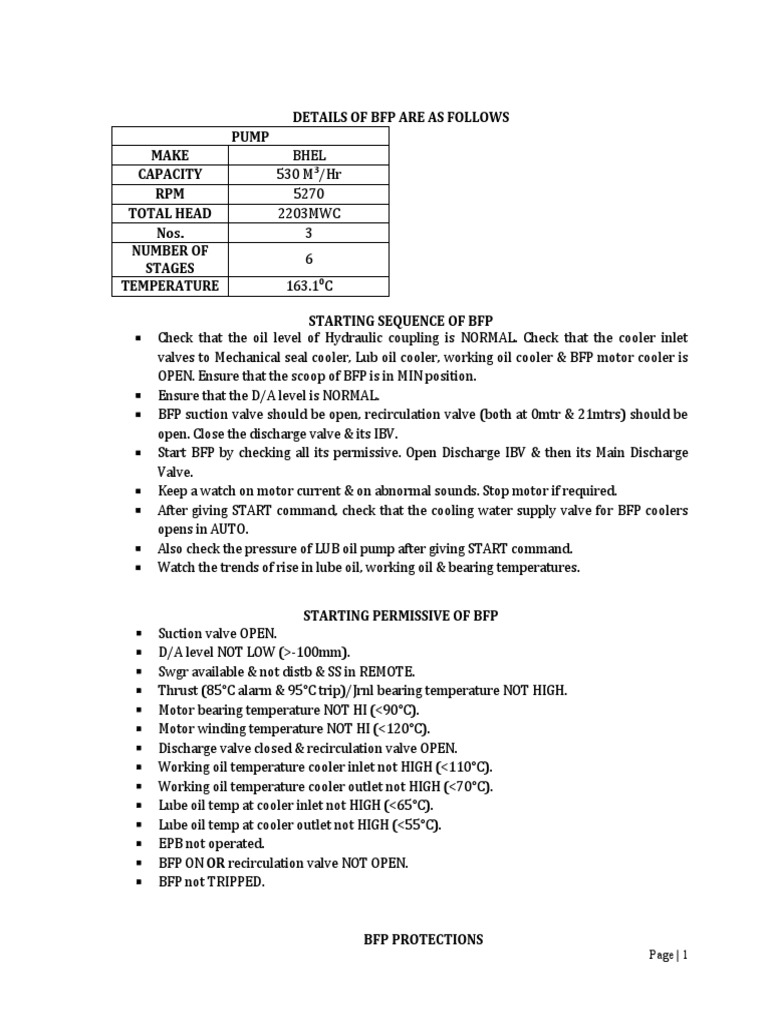 BFP Sop | PDF | Pump | Valve