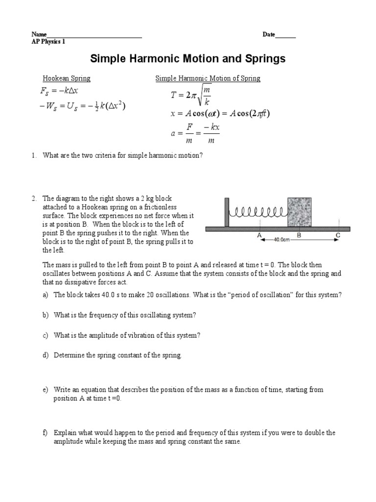 SHM Worksheet | PDF | Physical Sciences | Physics