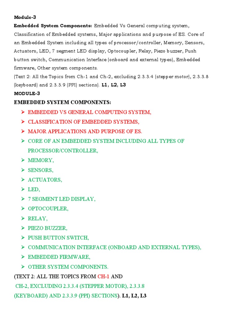 Embedded Vs General Computing System, Classification of Embedded Systems, Major Applications and ...