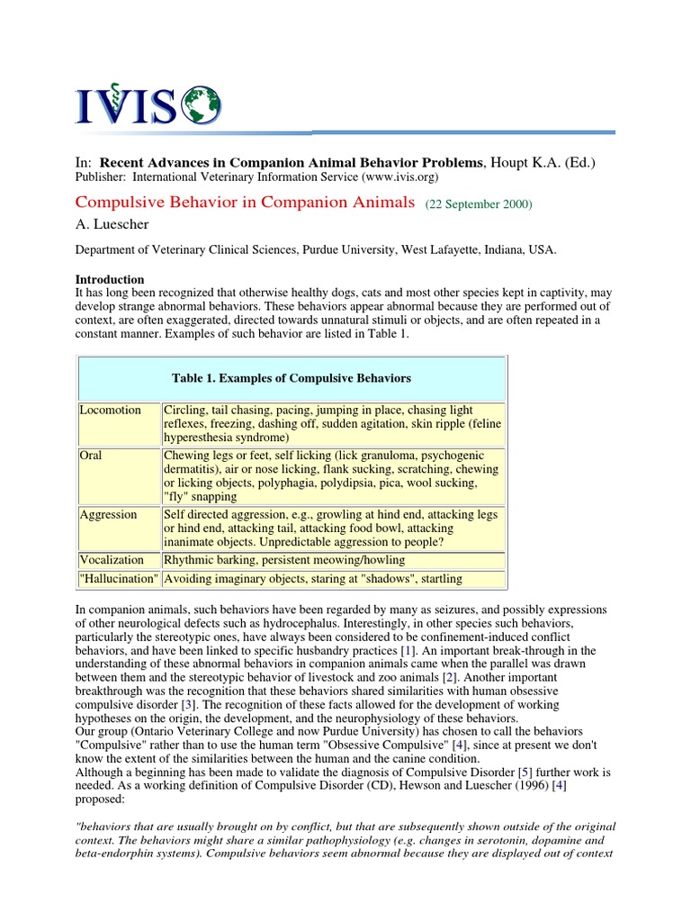 Compulsive Behavior in Companion Animals | PDF | Behavioural Sciences ...