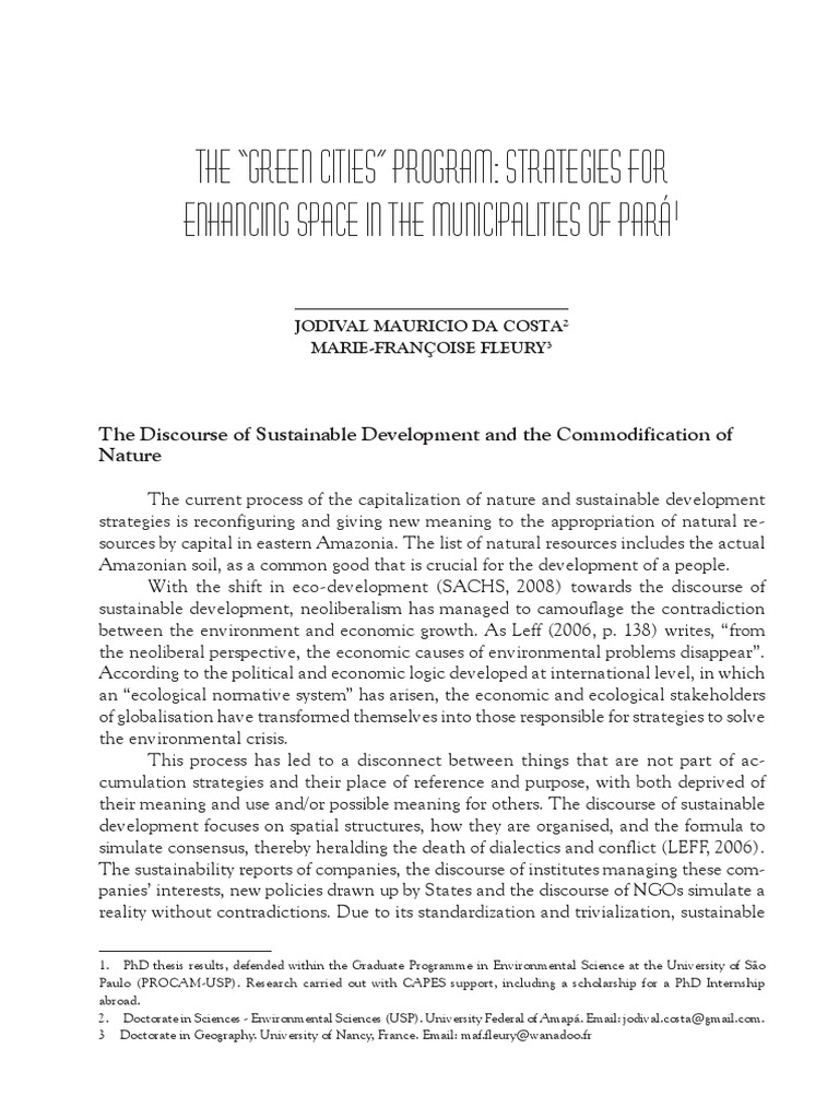 The Commodification of Nature: An Analysis of the "Green Cities | PDF ...