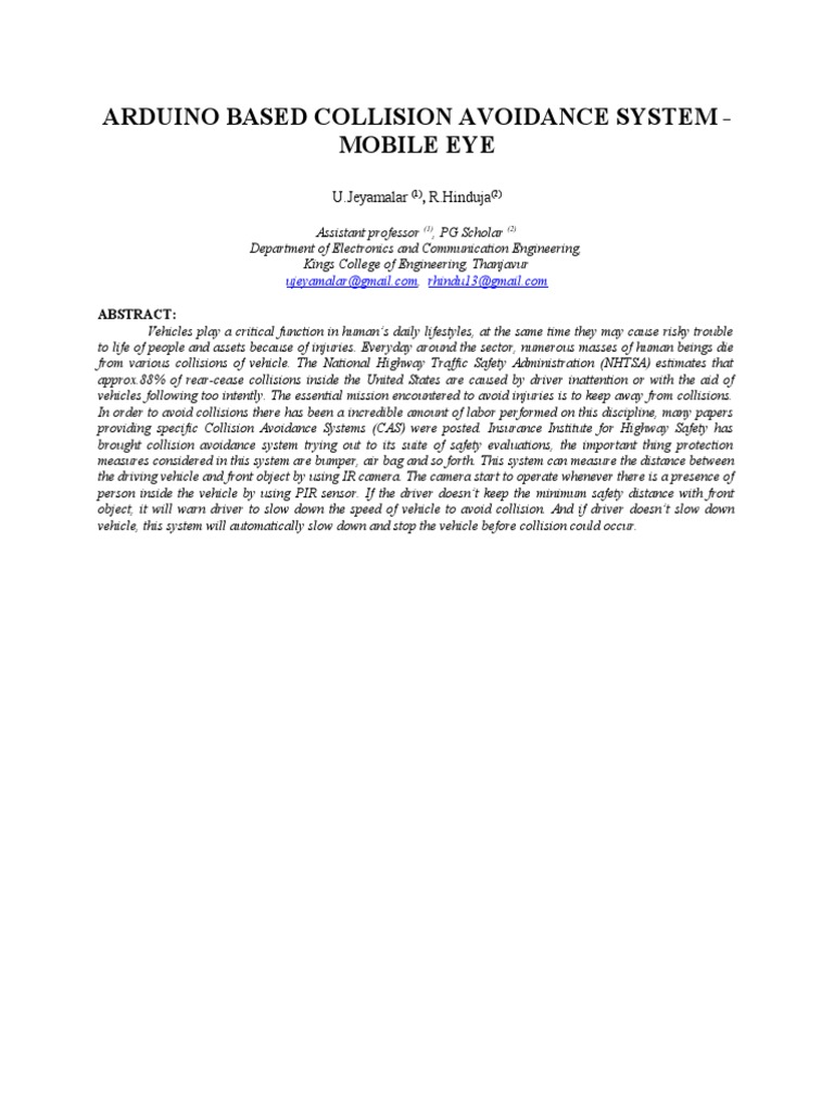 Arduino Based Collision Avoidance System | PDF