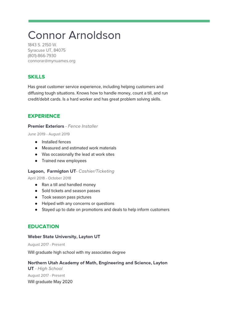 Connor Arnoldson's Resume Overview | PDF | Business