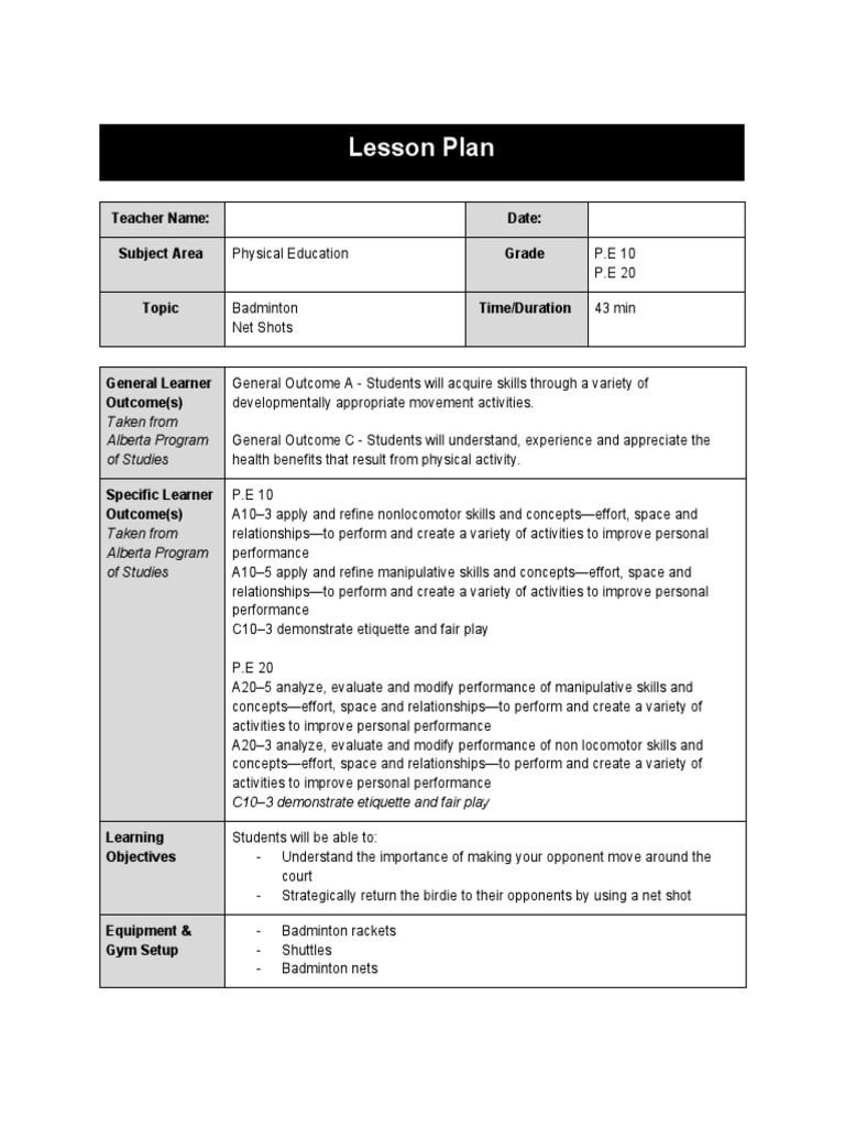 Lesson Plan: Teacher Name: Date: Subject Area Grade | PDF | Lesson Plan ...