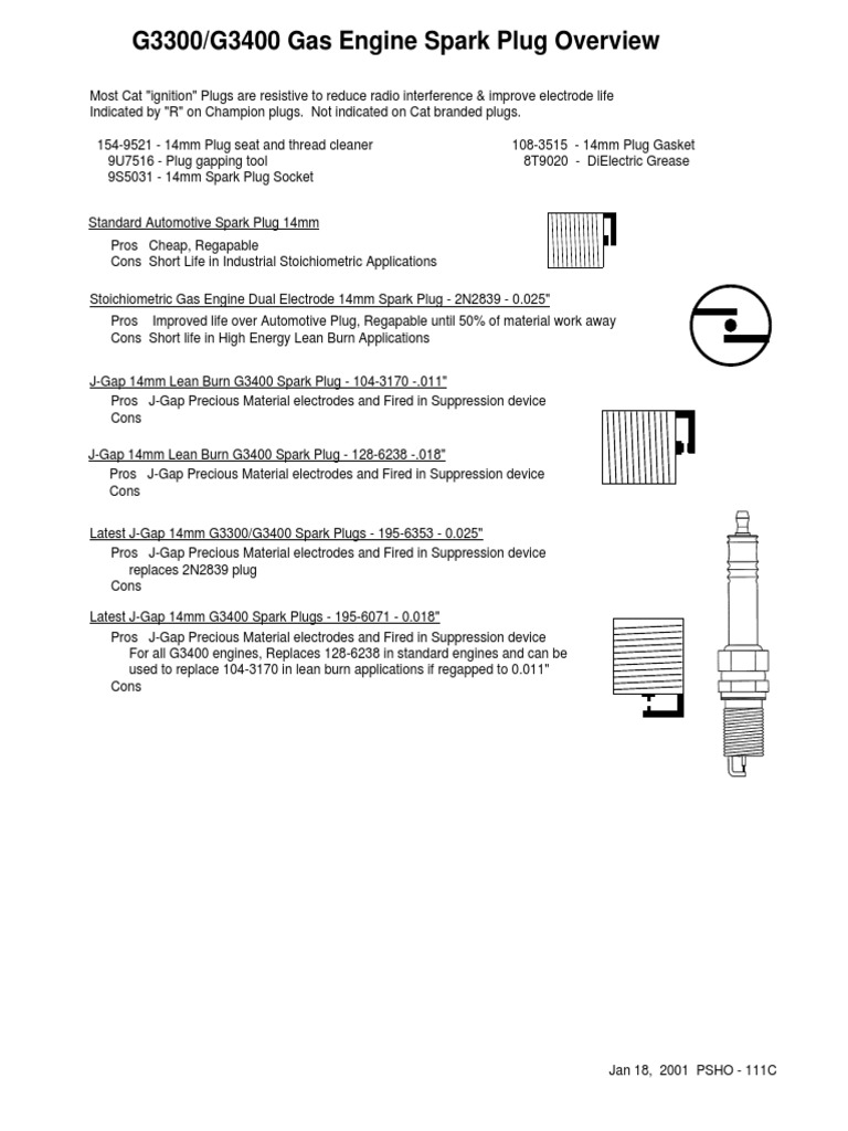 CAT G3300-G3400 Gas Engine Spark Plug Overview | PDF