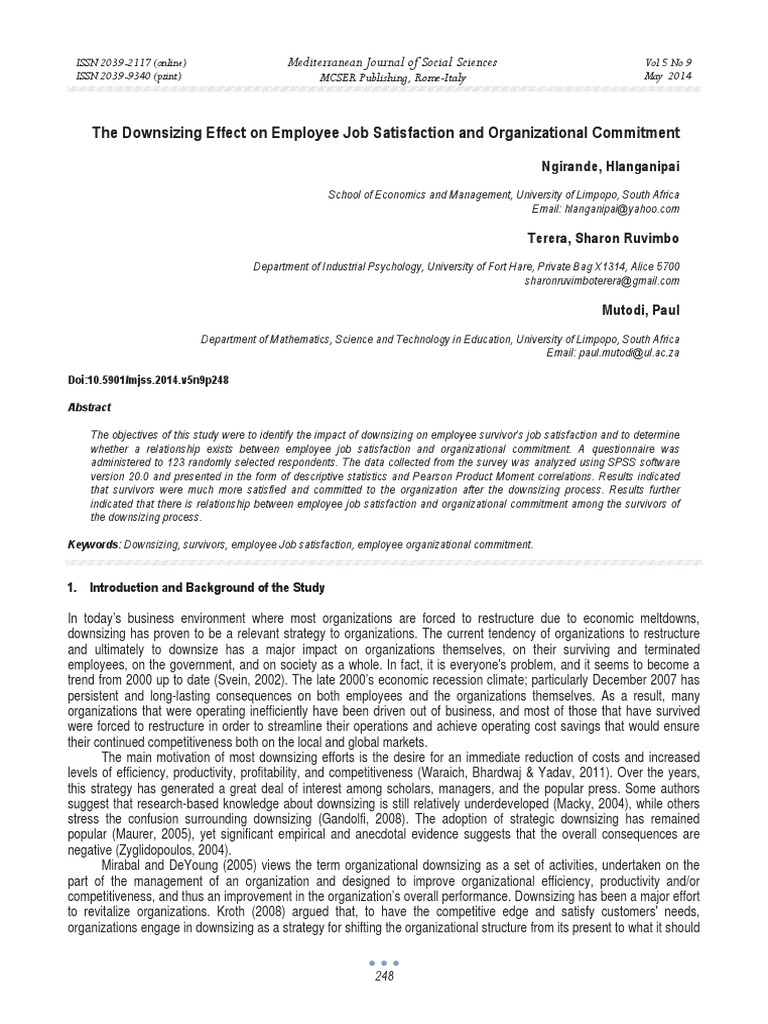 The Downsizing Effect On Employee Job Sa PDF | PDF | Correlation And ...