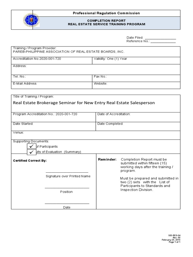 PRC Form Completion Report | PDF | Real Estate Broker | Business