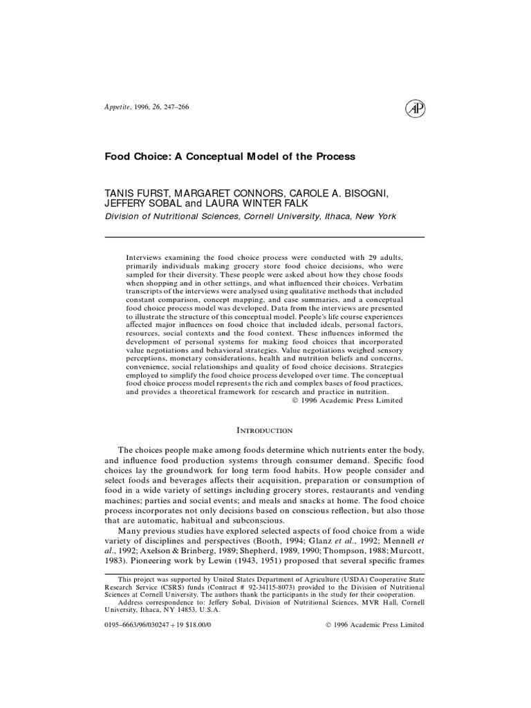 Food Choice-A Conceptual Model of The Process 1996 | PDF | Qualitative ...