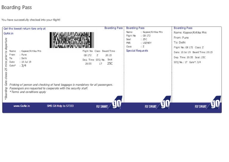 GoAir - Boarding Pass KK | PDF