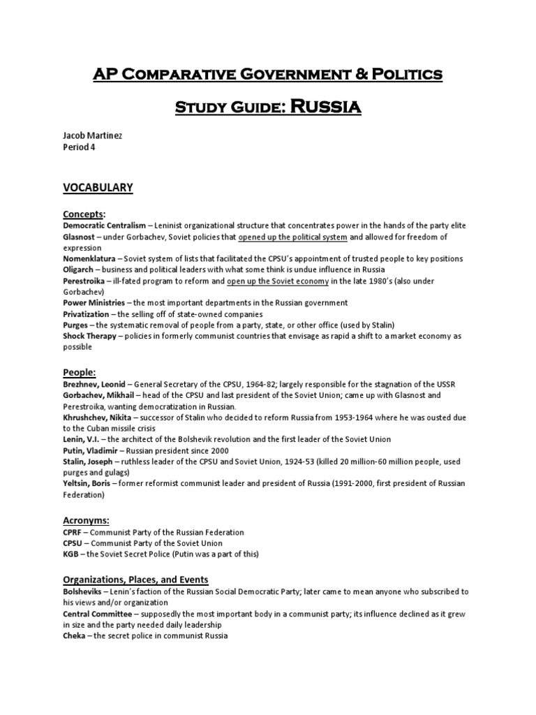 Russia: AP Comparative Government & Politics Study Guide | Download ...