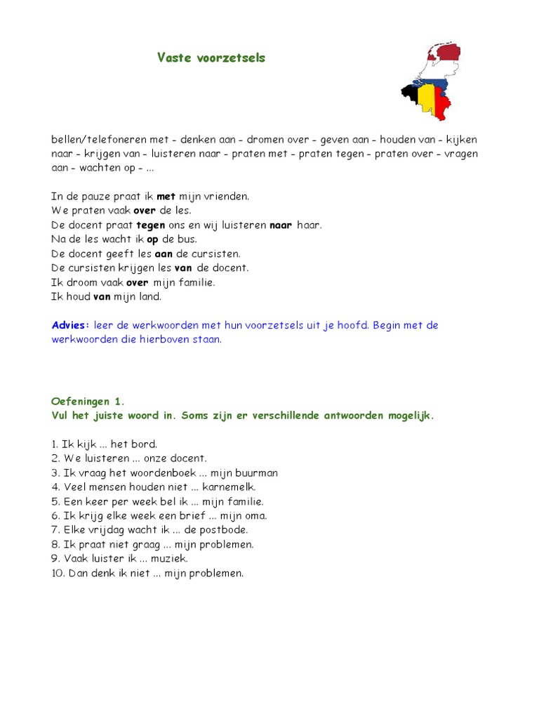 1 Vaste Voorzetsels Oef | PDF