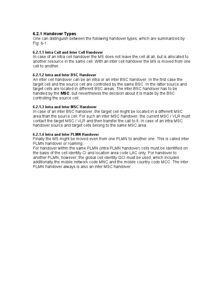Intra BSC and Cell Handover Types | PDF