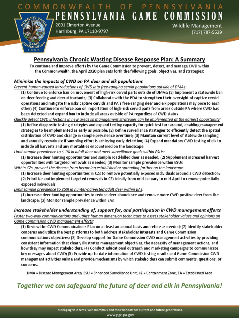 CWD Response Plan Summary | PDF | Wellness | Medical