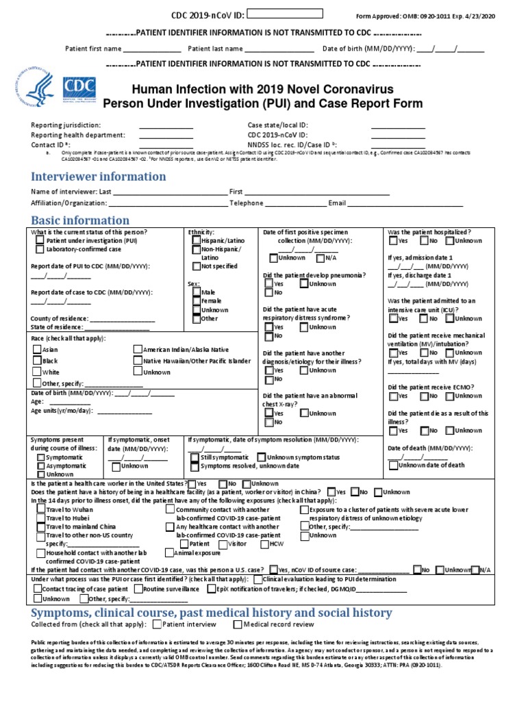 CDC Covid-19 Report Form | PDF | Diseases And Disorders | Medical ...