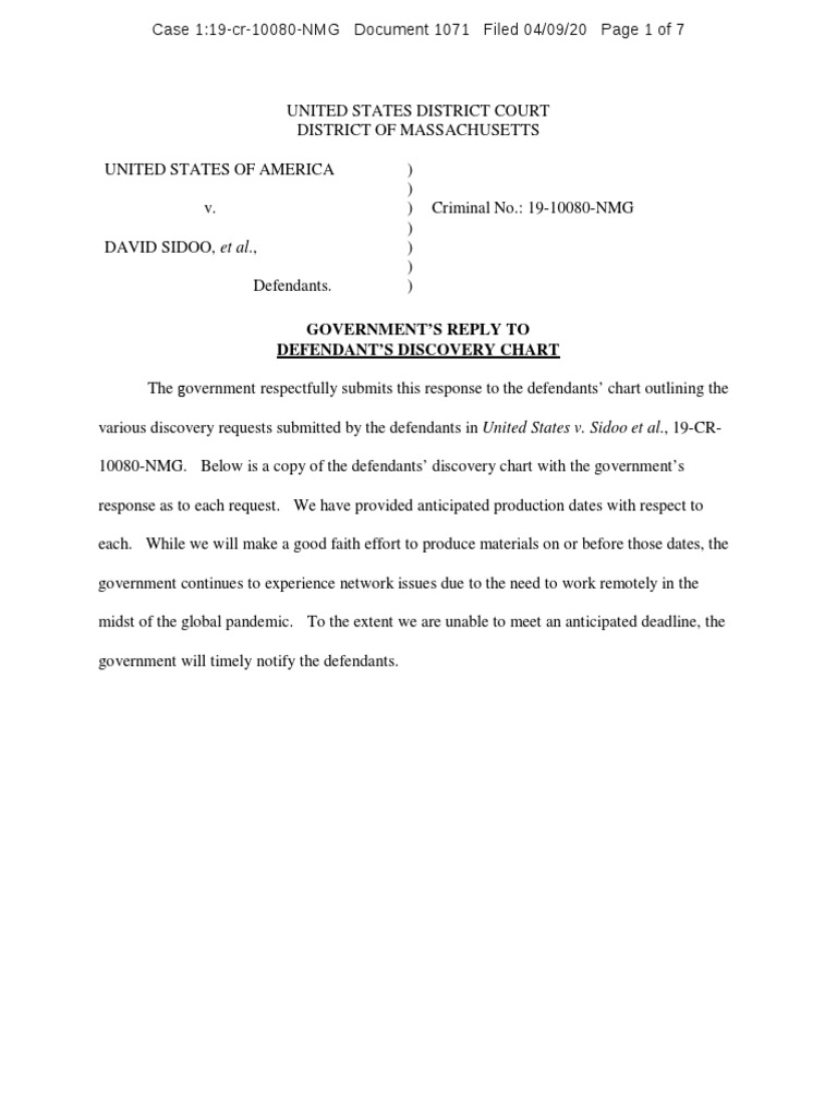 Government's Reply to Discovery Chart | PDF | Indictment | Grand Jury
