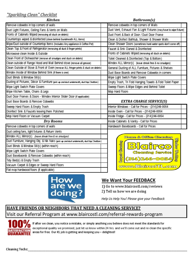 Cleaning Checklist 2017 | PDF | Kitchen | Cabinetry