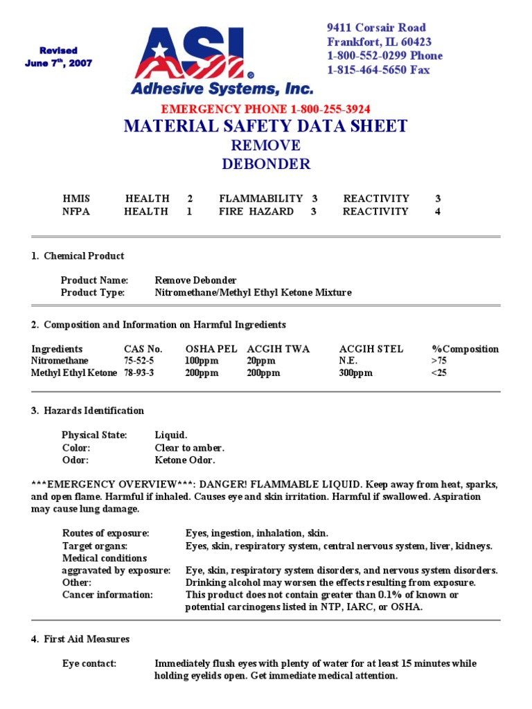 Material Safety Data Sheet: Remove Debonder | PDF | Breathing ...