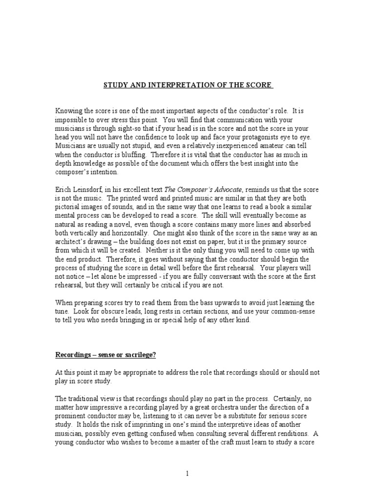 Study and Interpretation of The Score | PDF | Conducting | Tempo